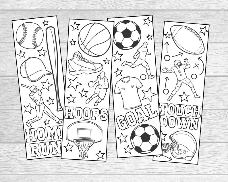 Printable Color Your Own Sports Bookmarks. Instant Digital Download. 4 ...