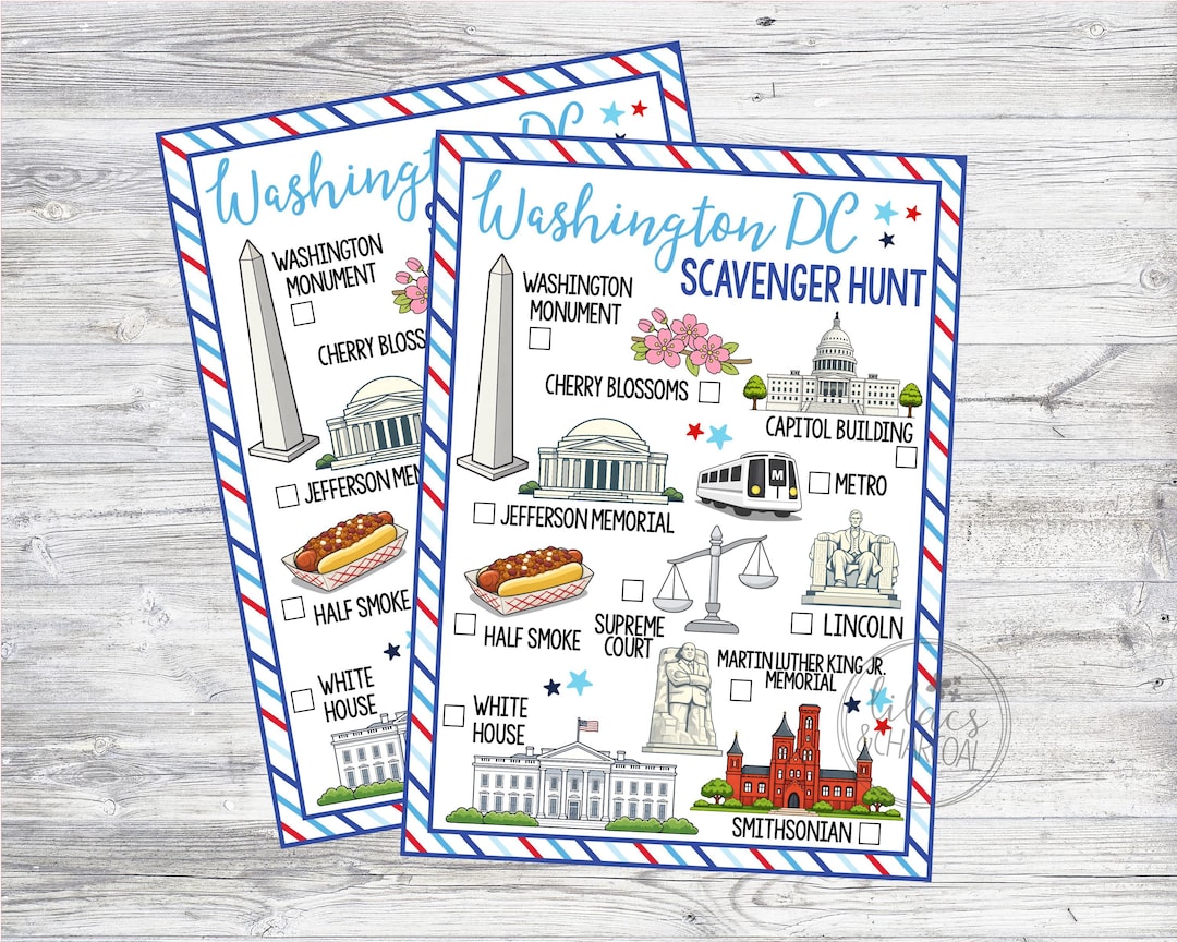 Printable Washington DC Scavenger Hunt. Travel & Sightseeing Activity ...