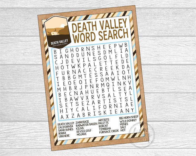 Printable Death Valley NP Word Search. Word Search for National Parks ...