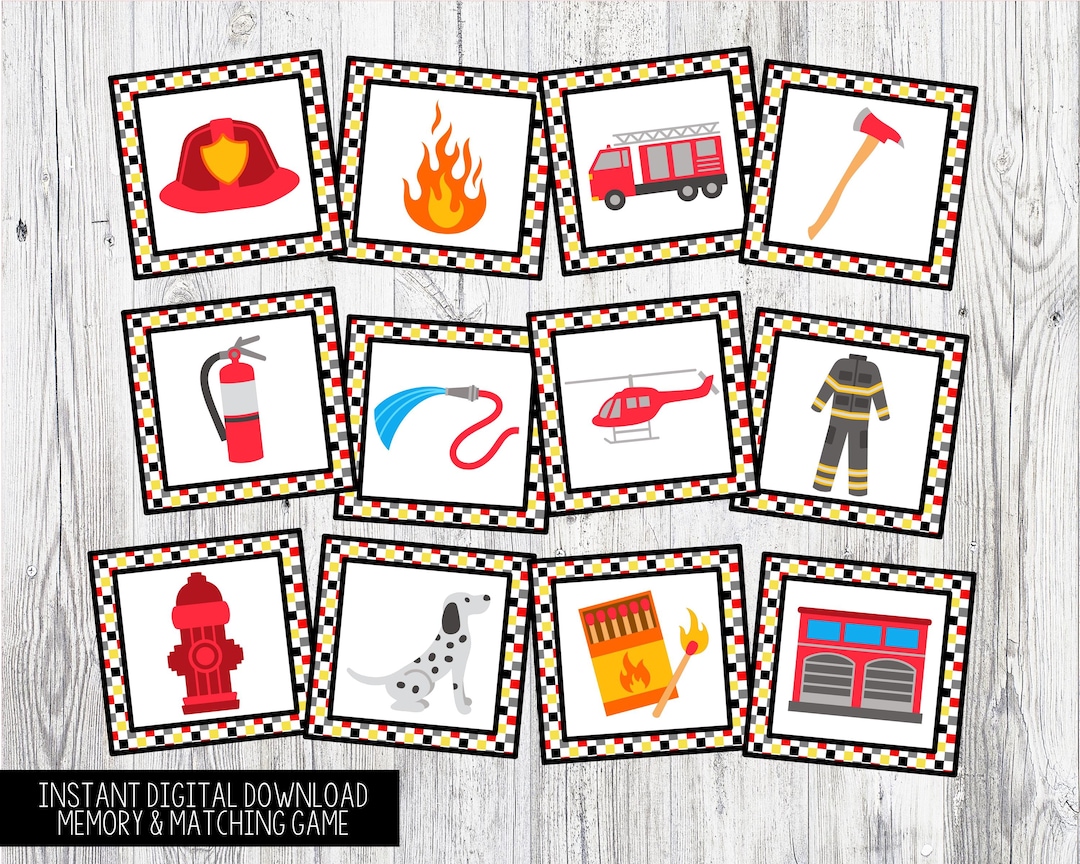 Printable Firefighter Memory and Matching Game. Instant Digital ...