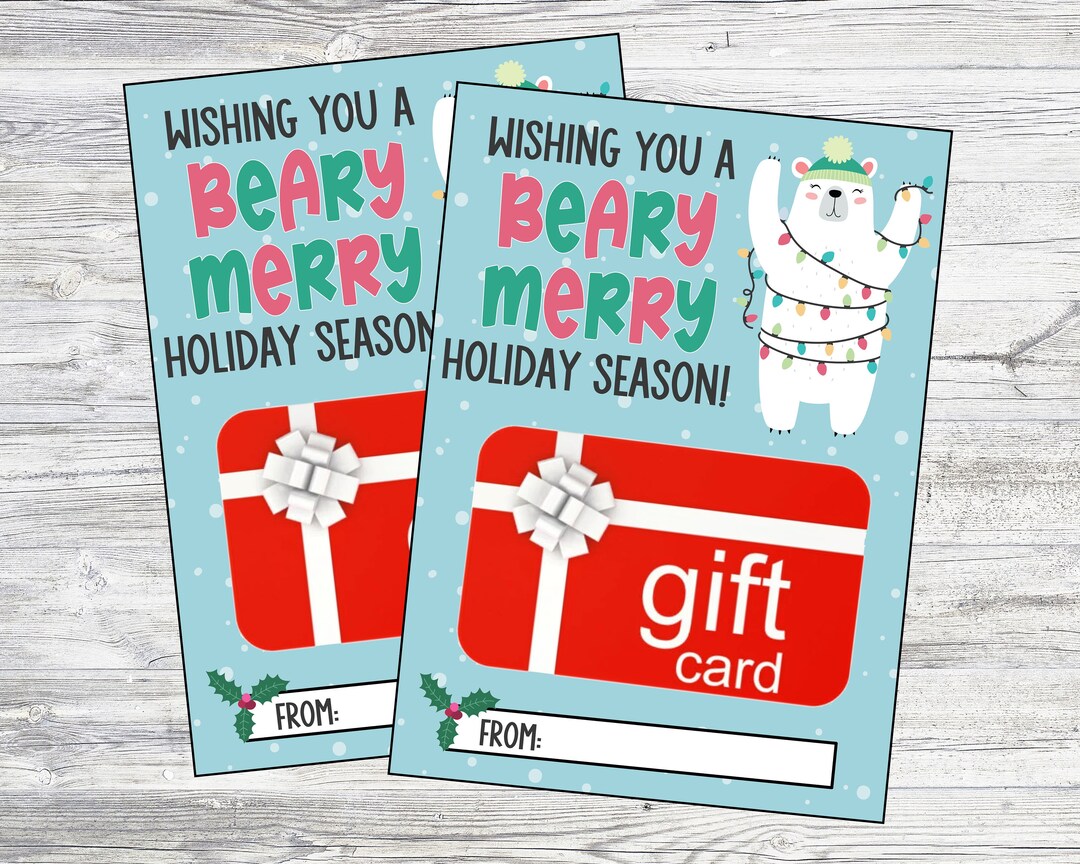 Printable Beary Merry Holiday Season Gift Card Holder. Polar Bear Gift ...