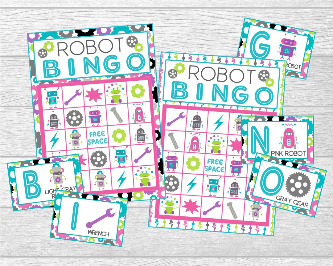 Printable Robot Bingo Game Set! 12 Card Bingo Set With Calling Cards ...