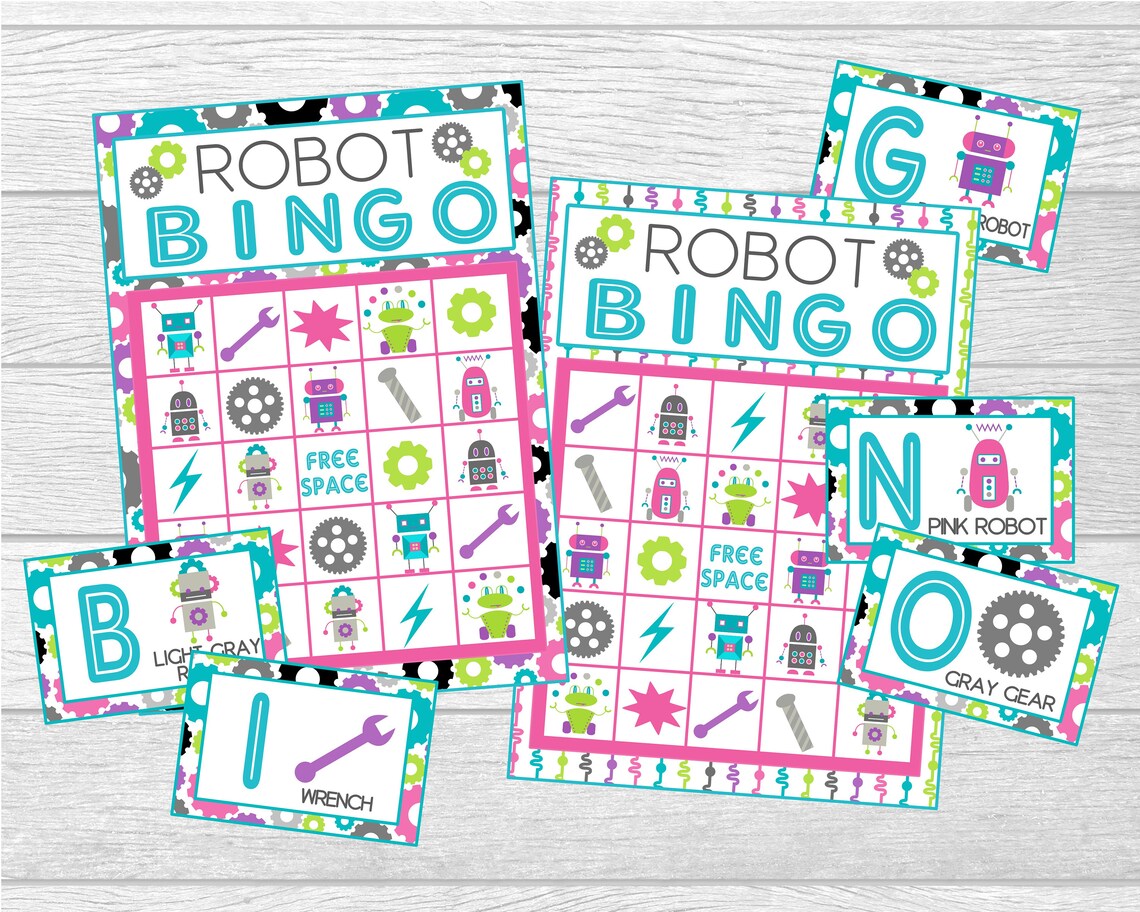 Printable Robot Bingo Game Set 12 Card Bingo Set With Calling - Etsy