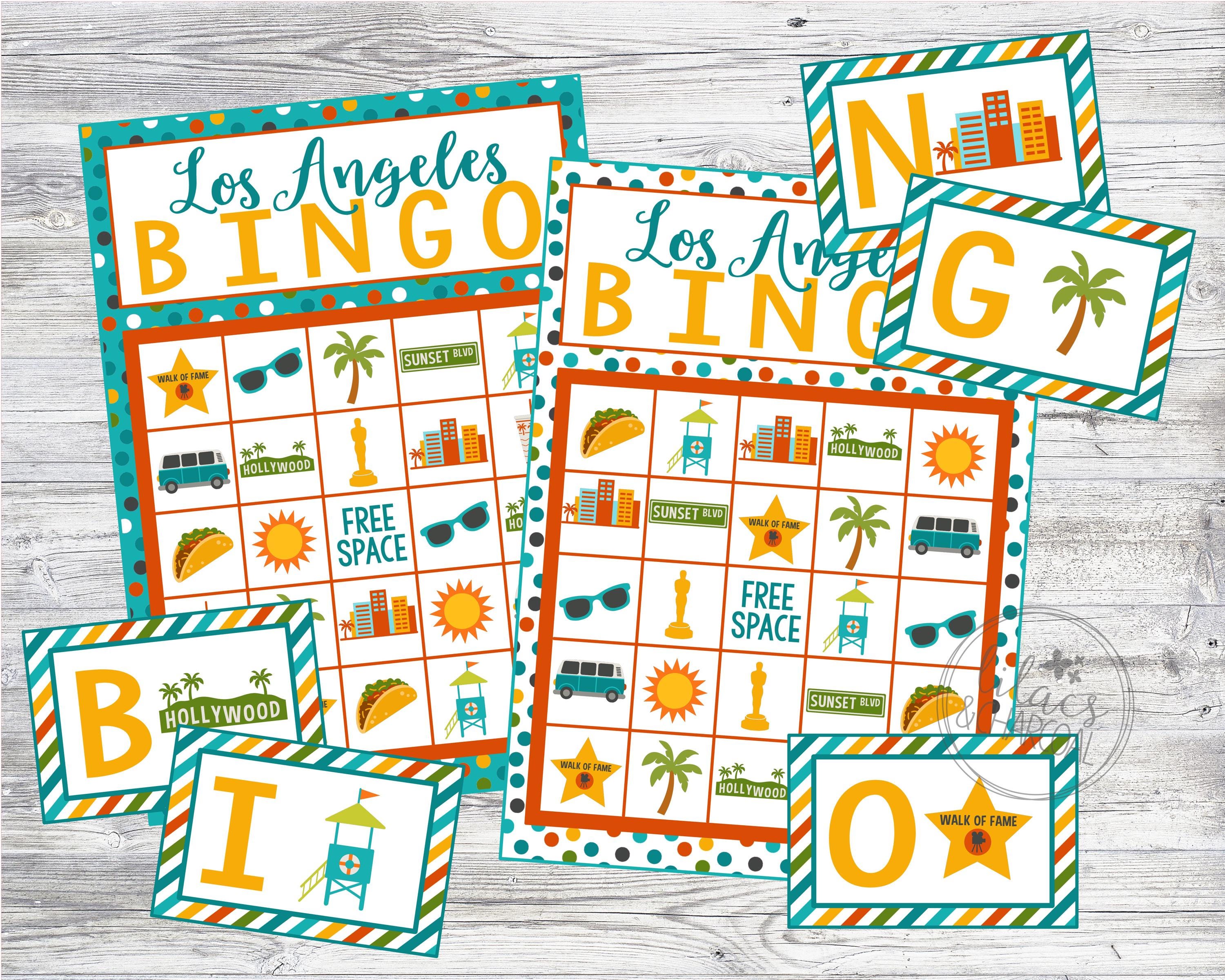 Printable Los Angeles Bingo Game. 12 Card LA, Southern California Game ...