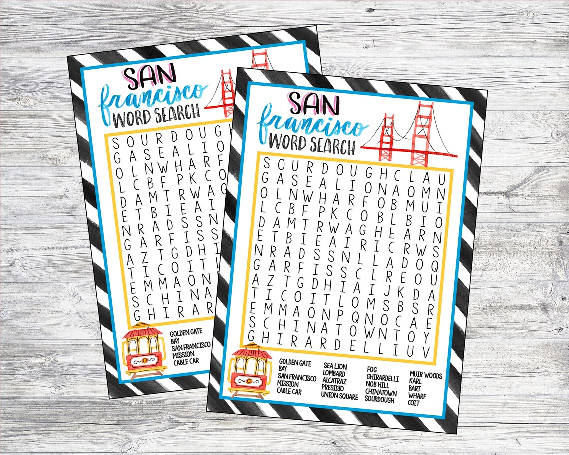 Printable San Francisco Word Search. Travel & Sightseeing - Etsy