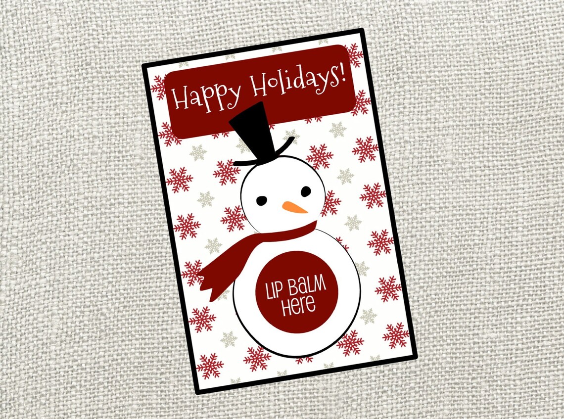 Snowman Happy Holidays Lip Balm Card. Christmas Lip Balm Card. - Etsy