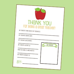 Apple Teacher Questionnaire. Perfect for Teacher's Appreciation ...