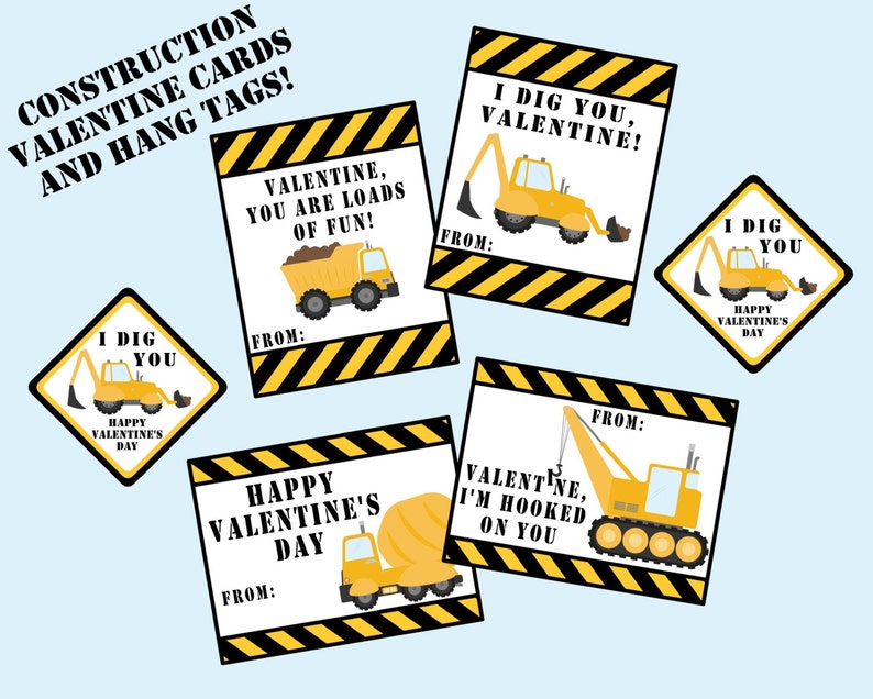 Construction Valentine Cards and Hang Tags. I Dig You - Etsy