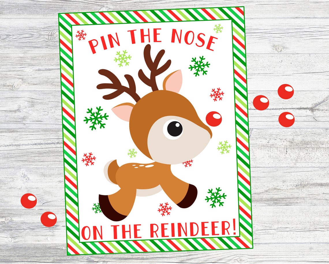 Pin the Nose on the Reindeer. Printable Reindeer Game for | Etsy