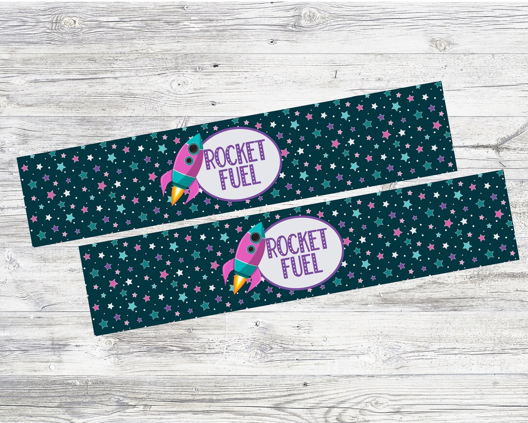 Rocket Fuel Water Bottle Labels for Pink Space Party. Instant Digital ...