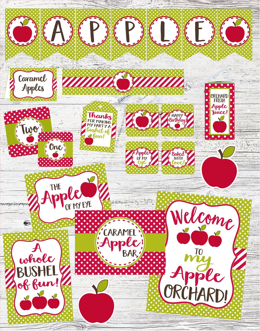 Apple Party Printable Decoration Package. Green & Red Apple - Etsy