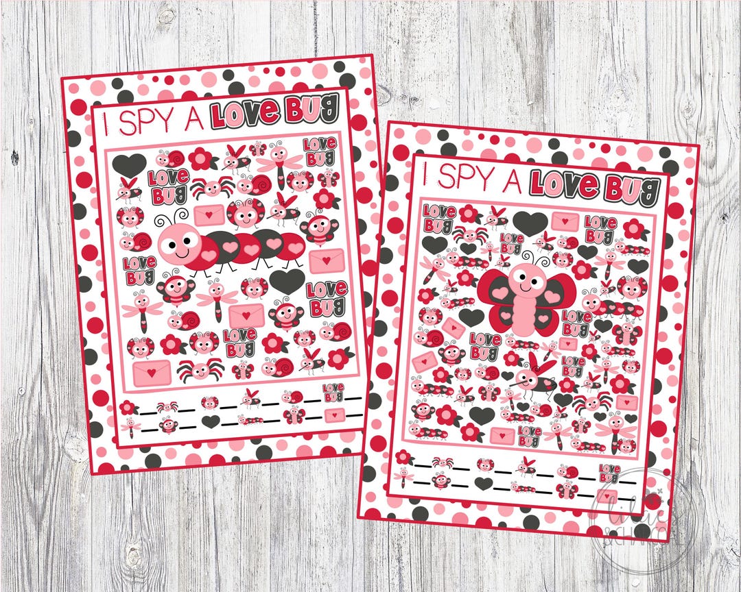 Printable Valentine's Day Love Bug I Spy Games. Set of 5 Easy to Hard ...