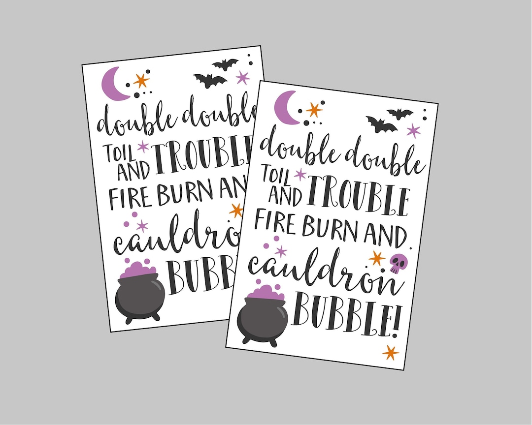 Printable Double Double Toil & Trouble Tags for Witch Party, Witch Tea ...