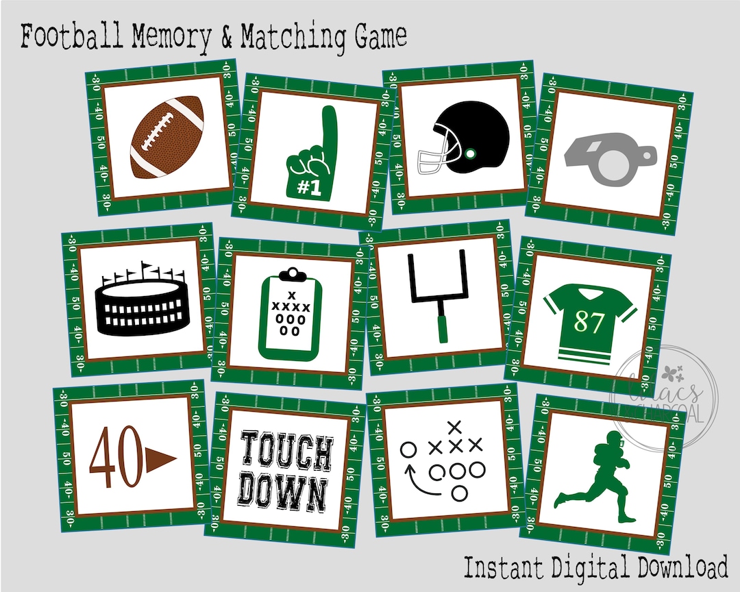 Printable Football Memory Matching Game: Printable Flash Cards (digital ...