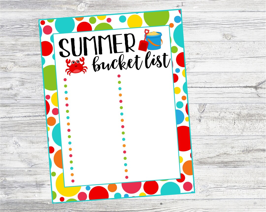 Printable Summer Bucket List. Instant Digital Download. Summer Activity ...