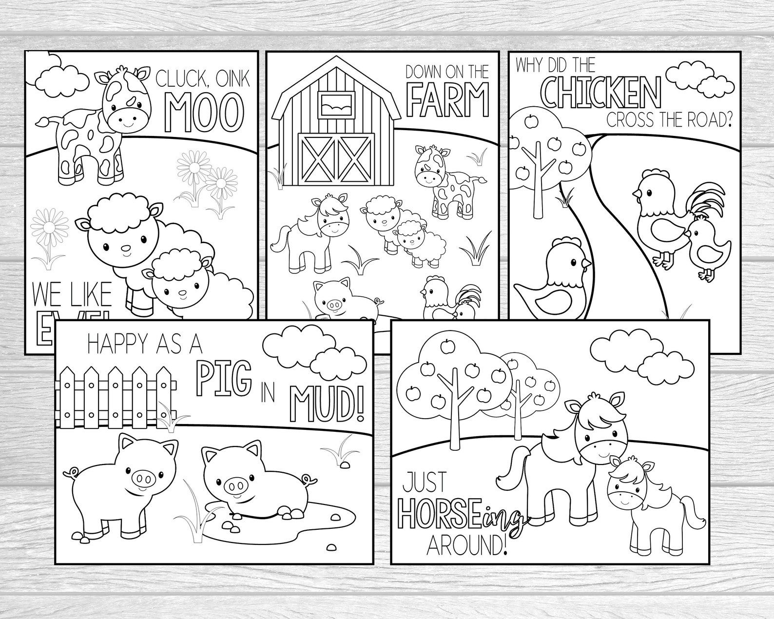 Printable Farm Animal Coloring Pages for Kids or Adults! Instant ...