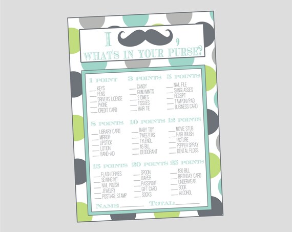What's in Your Purse Baby Shower Game for Little Man Baby - Etsy
