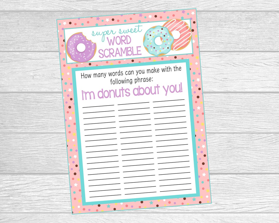 Donut Word Scramble. Instant Digital Download. I'm Donuts About You ...
