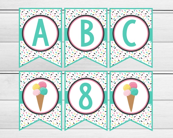 Printable Ice Cream Birthday Banner. Incl. Full Alphabet | Etsy
