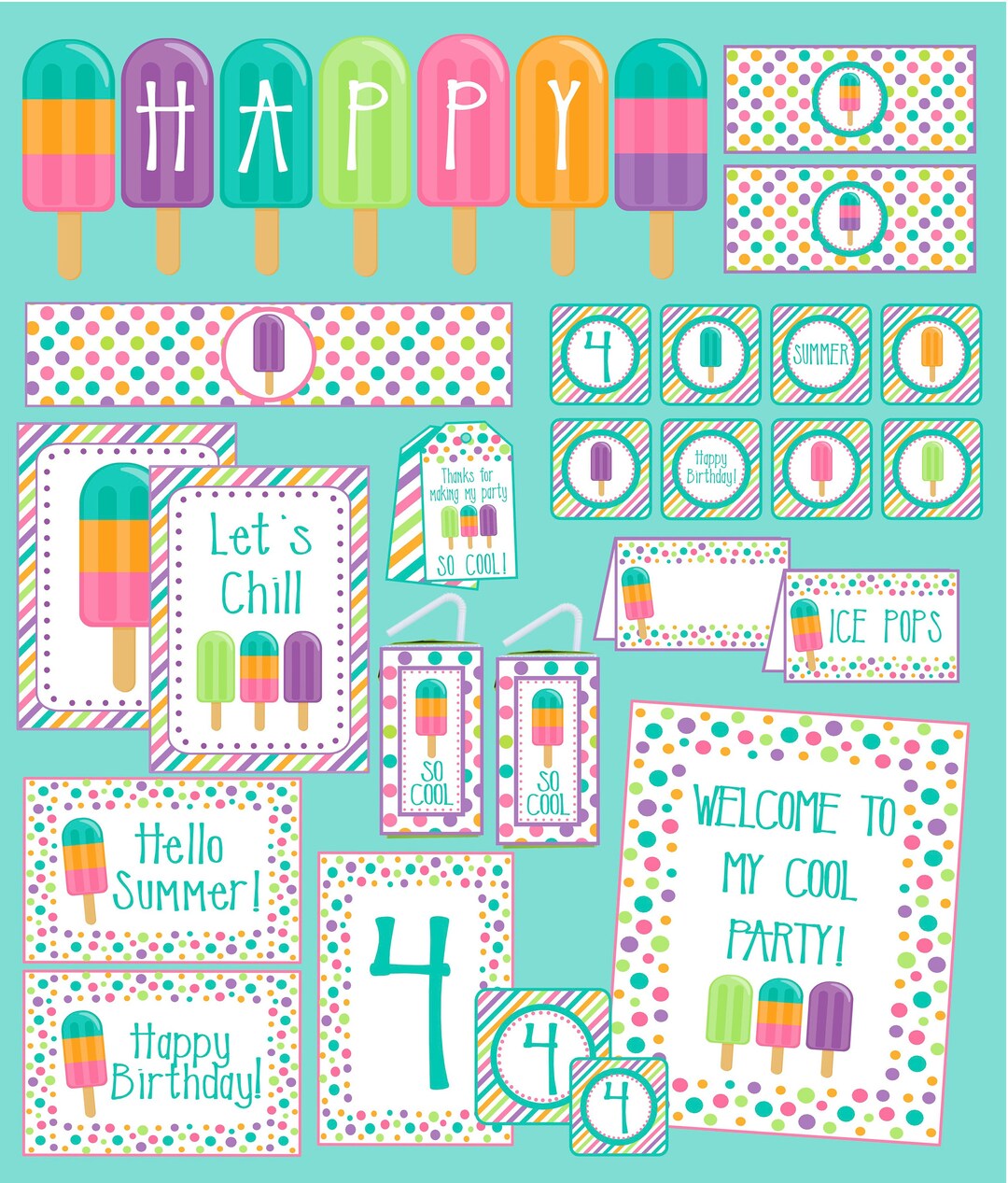 Ice Pop Party Decoration Package for Ice Pop Birthday Party, Summer ...