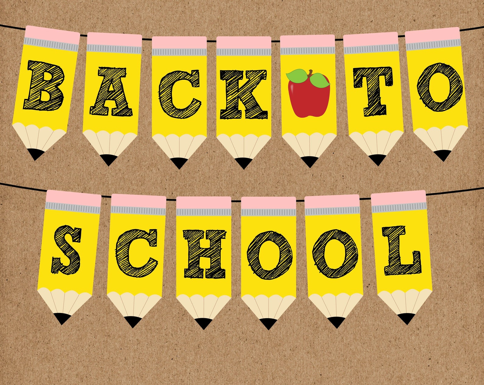 Back to School Pencil Banner. FULL ALPHABET, Instant Digital Download ...