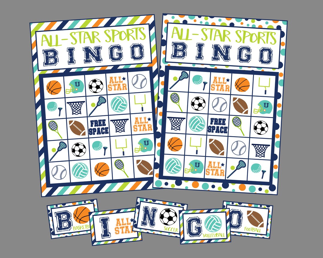 All Star Sports Bingo Game. Printable Bingo Game Set Incl. 24 Game ...