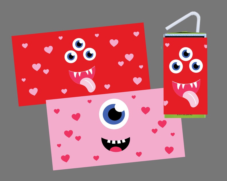 Love Monster Juice Box Wrappers for Valentine's Day. Instant Digital ...