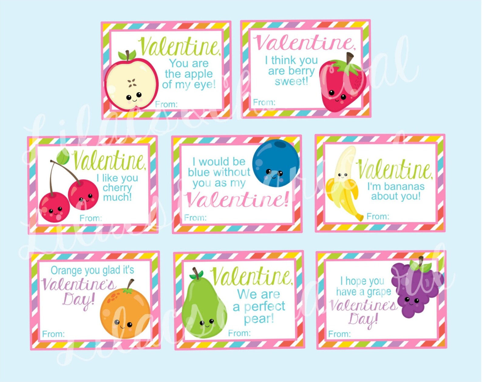 Fruit Valentine's Day Cards. Classroom Valentine's Cards. Strawberry ...