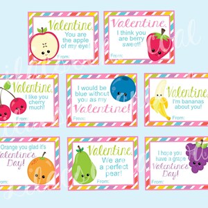 Fruit Valentine's Day Cards. Classroom Valentine's Cards. Strawberry ...