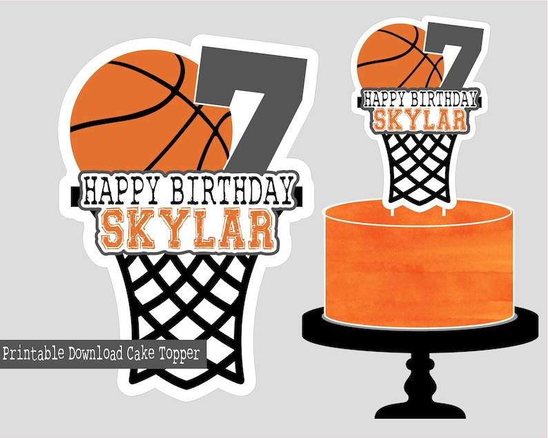 Printable Basketball Birthday Cake Topper. Personalized Birthday Cake ...