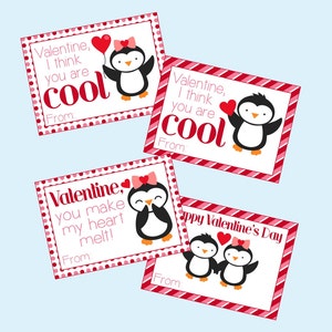 Penguin Valentine's Day Cards, Bag Toppers, and Hang Tags. Instant ...