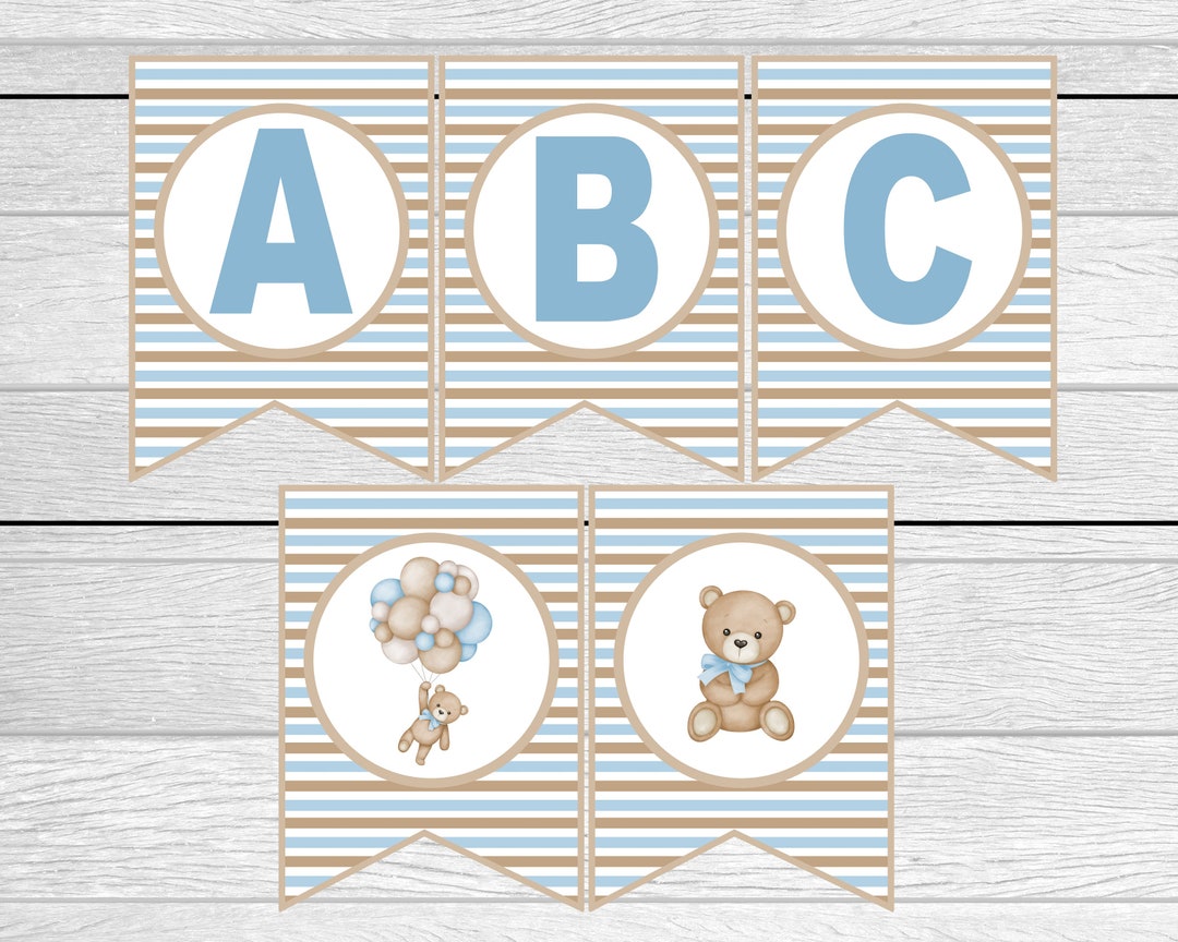 Printable Teddy Bear Party or Baby Shower Banner. Blue & Brown Baby Boy ...