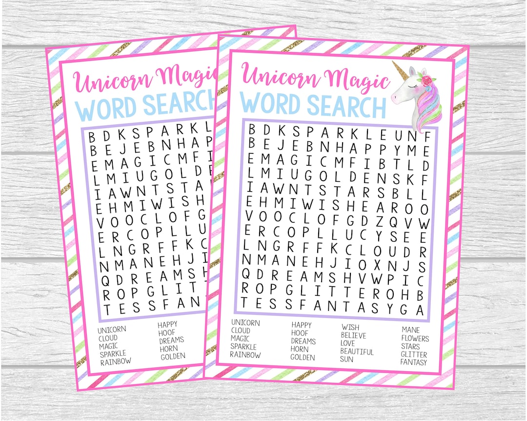 Unicorn Word Search Game. Printable Word Search. Instant Digital ...