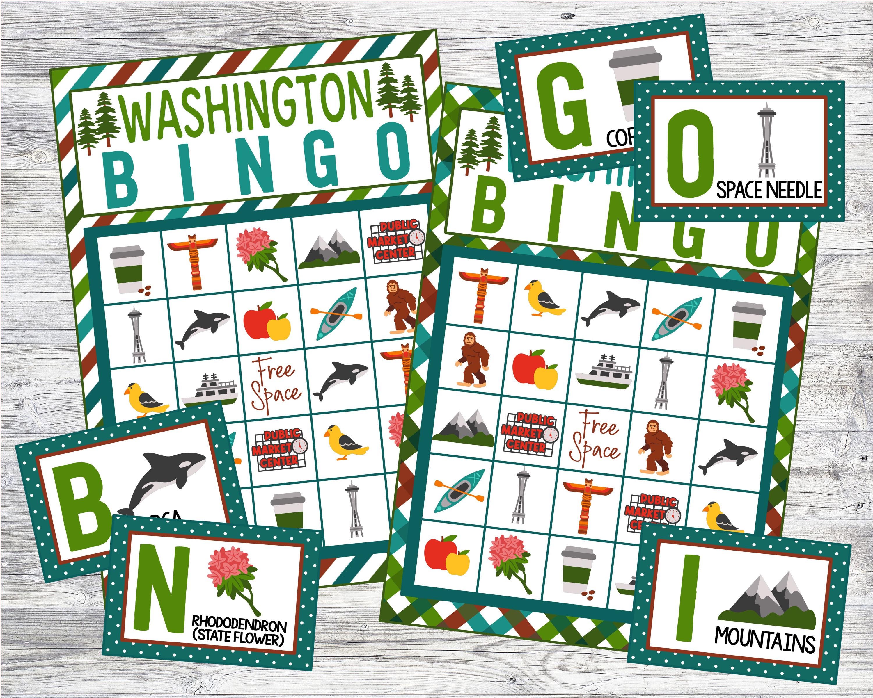 Printable Washington Bingo Game. 12 Card Game Set for Party, Travel, or ...
