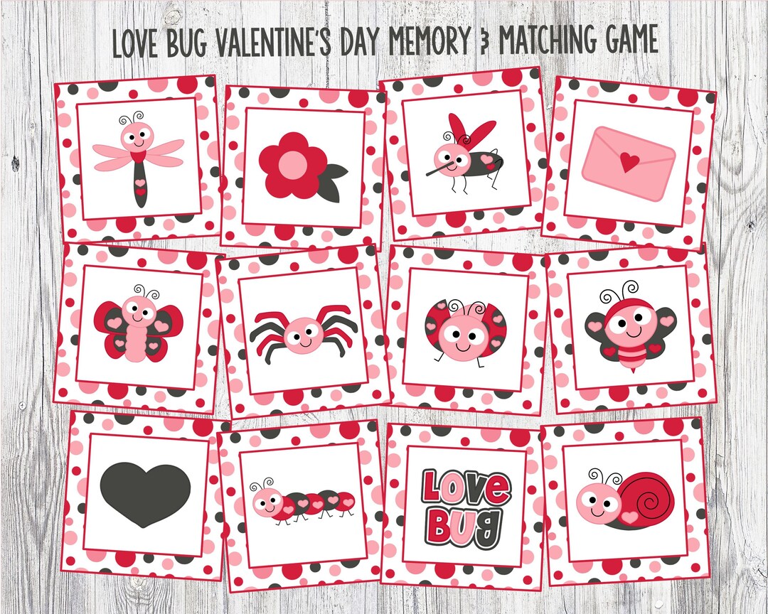 Printable Love Bug Valentine's Day Memory and Matching Game (instant ...