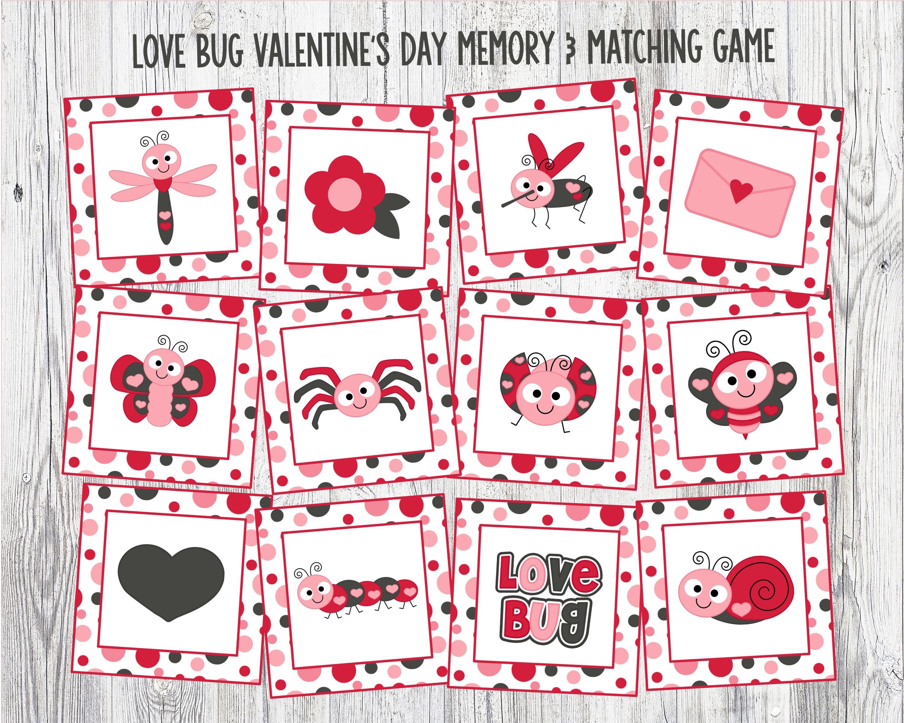 Printable Love Bug Valentine's Day Memory and Matching Game (instant ...