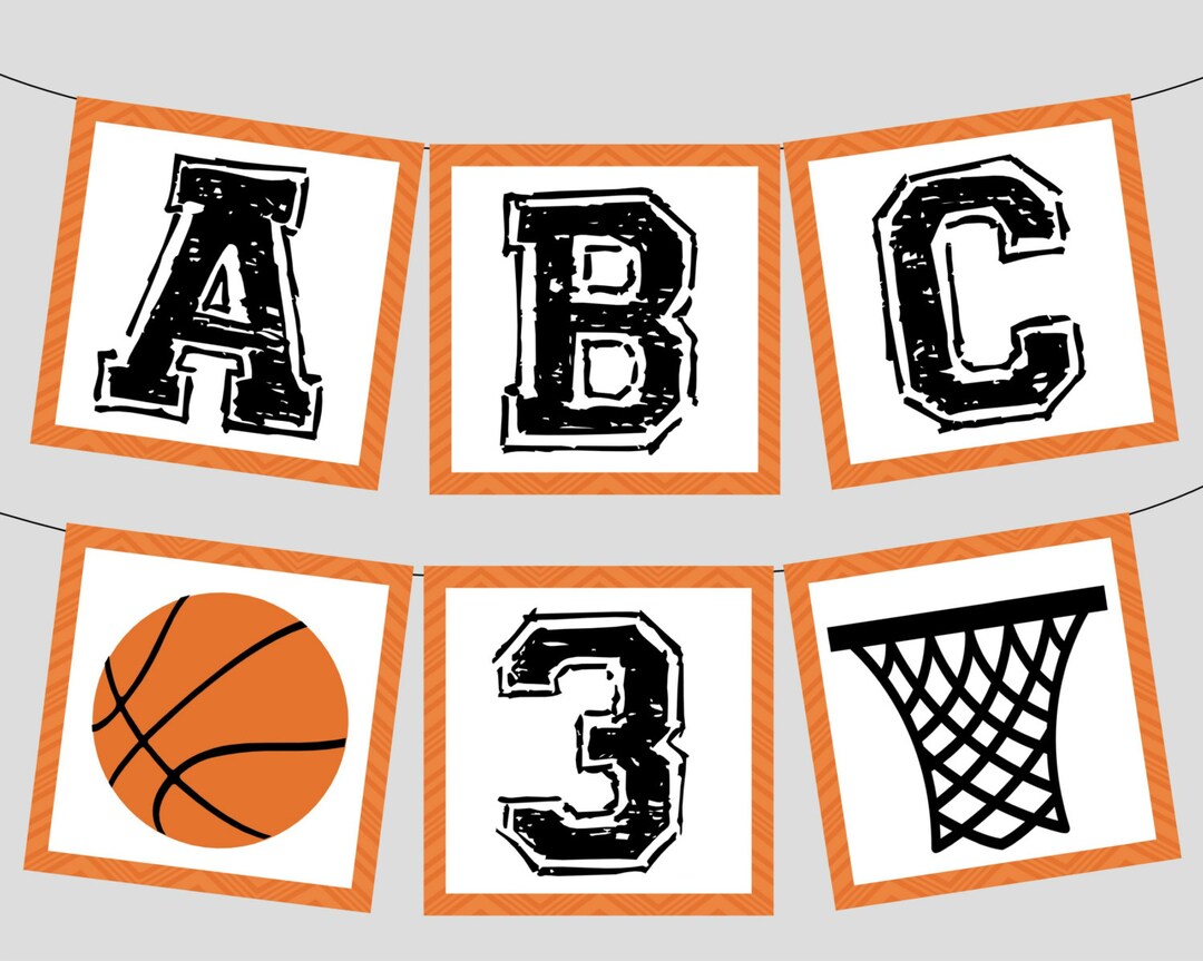 Basketball Banner Full Alphabet + Numbers for Basketball Birthday Party ...