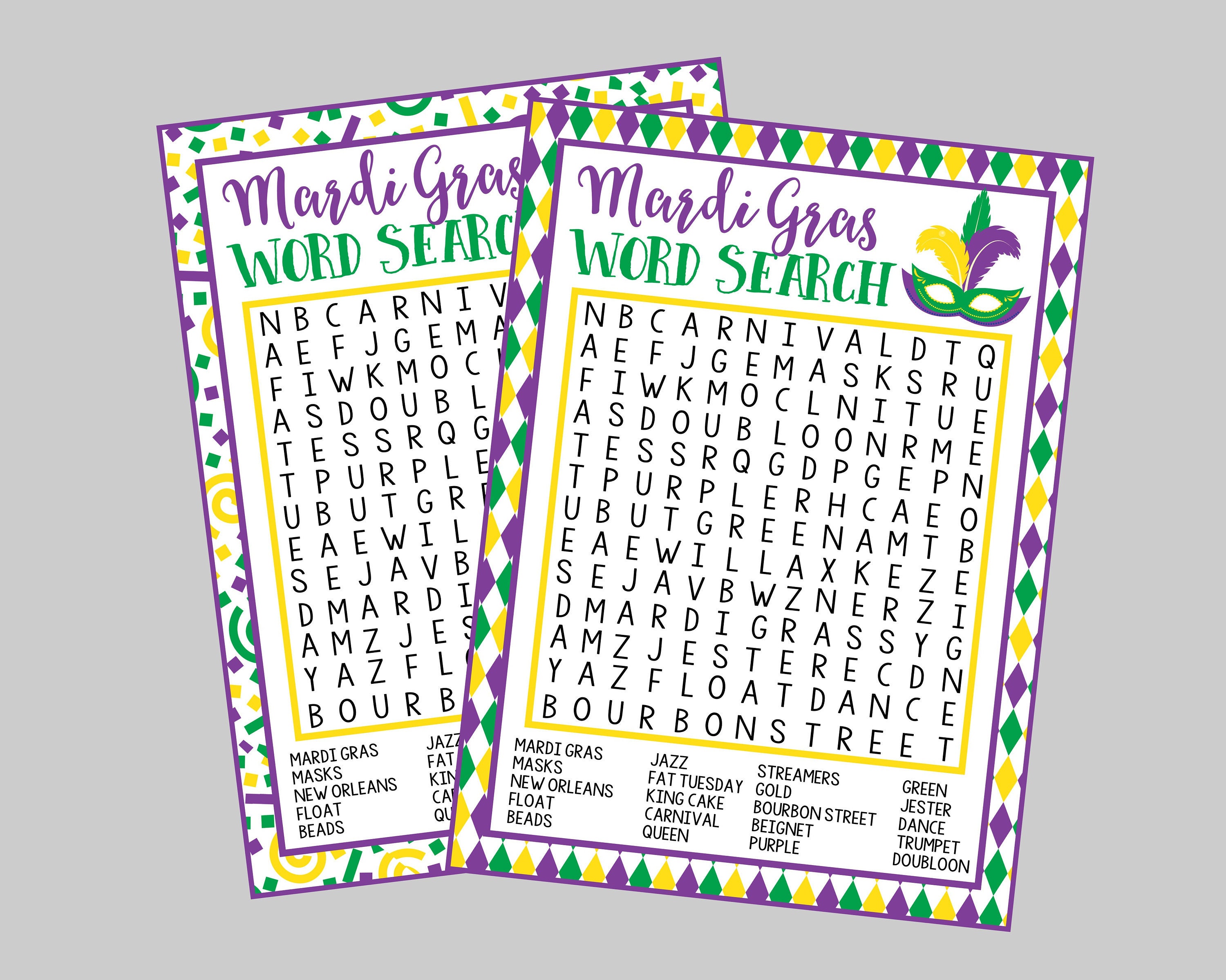Mardi Gras Word Search Game. Printable Word Search. Instant Digital ...