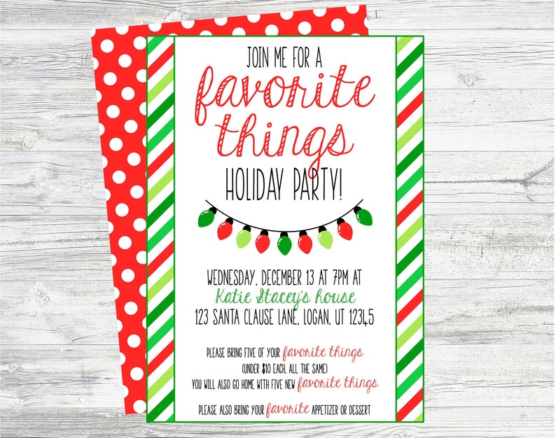 Favorite Things Holiday Party Invitation Christmas Party Etsy