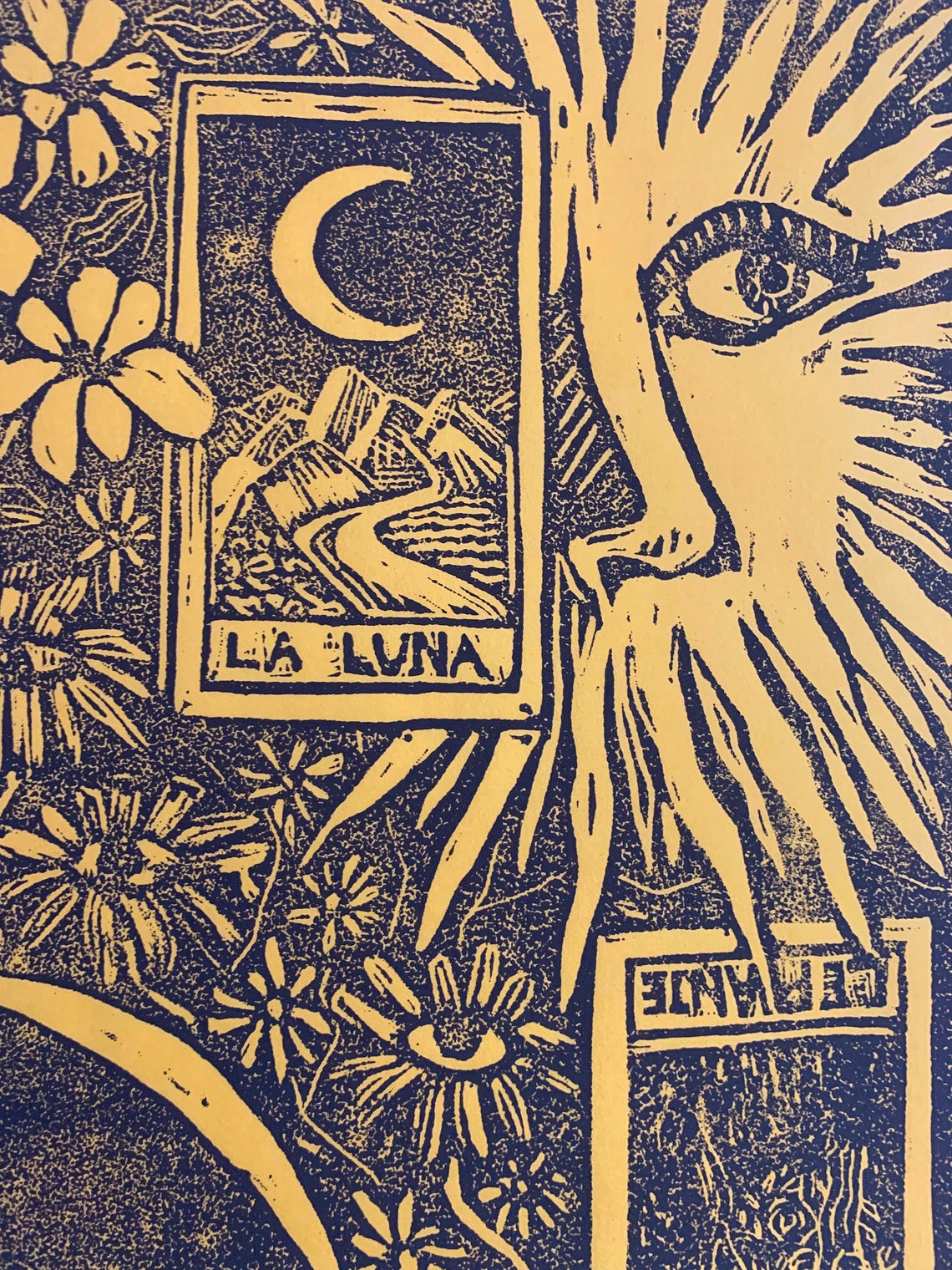 9x12 Antique Tarot Card Linocut Print in Black Ink on Yellow Paper - Etsy