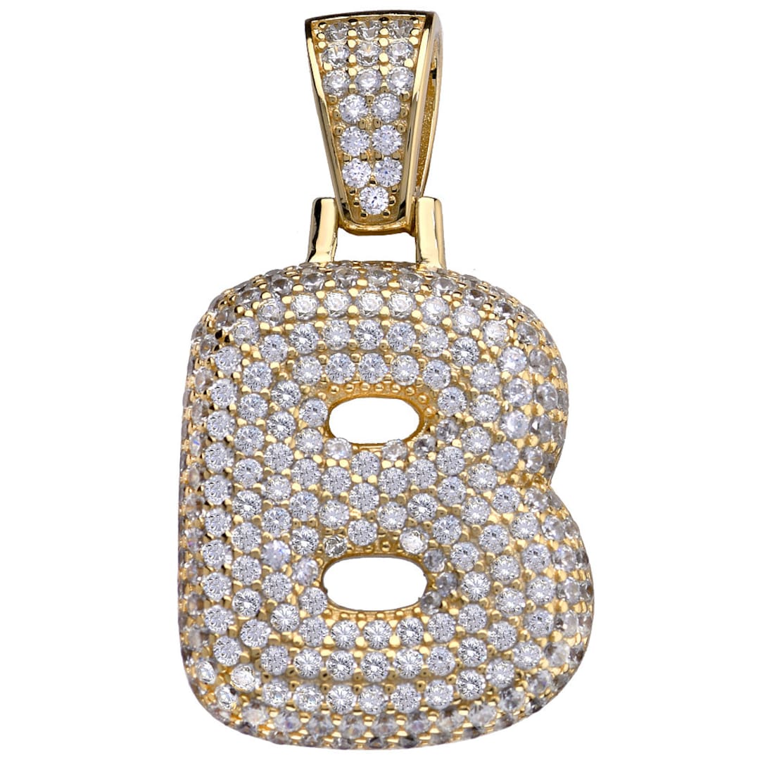 Gold Plated Bubble Letter "b" Letter Necklace With Cubic Zirconia ...