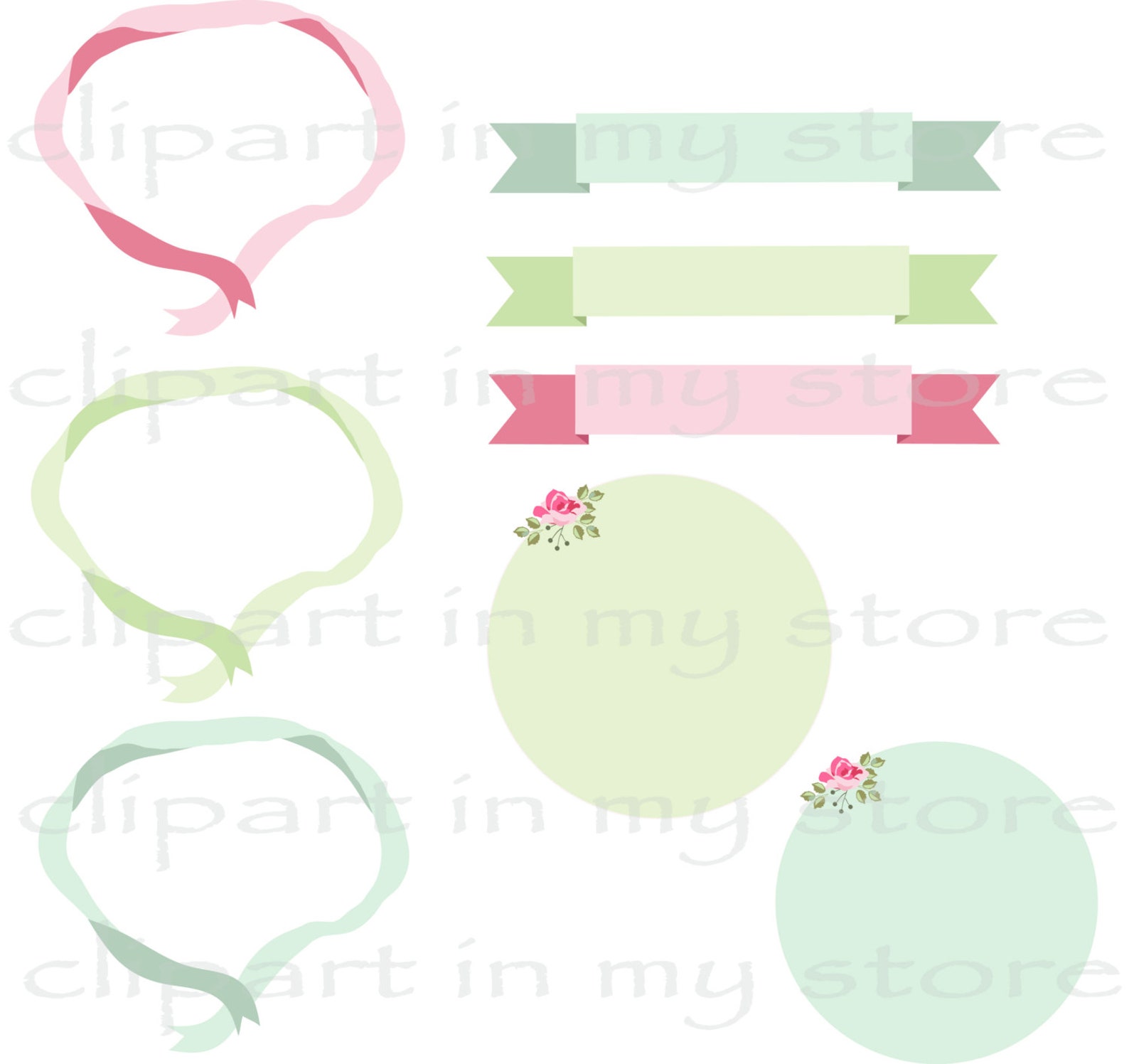 Floral Wreaths and Ribbon Digital Clipart, Roses Clipart, Labels - Etsy