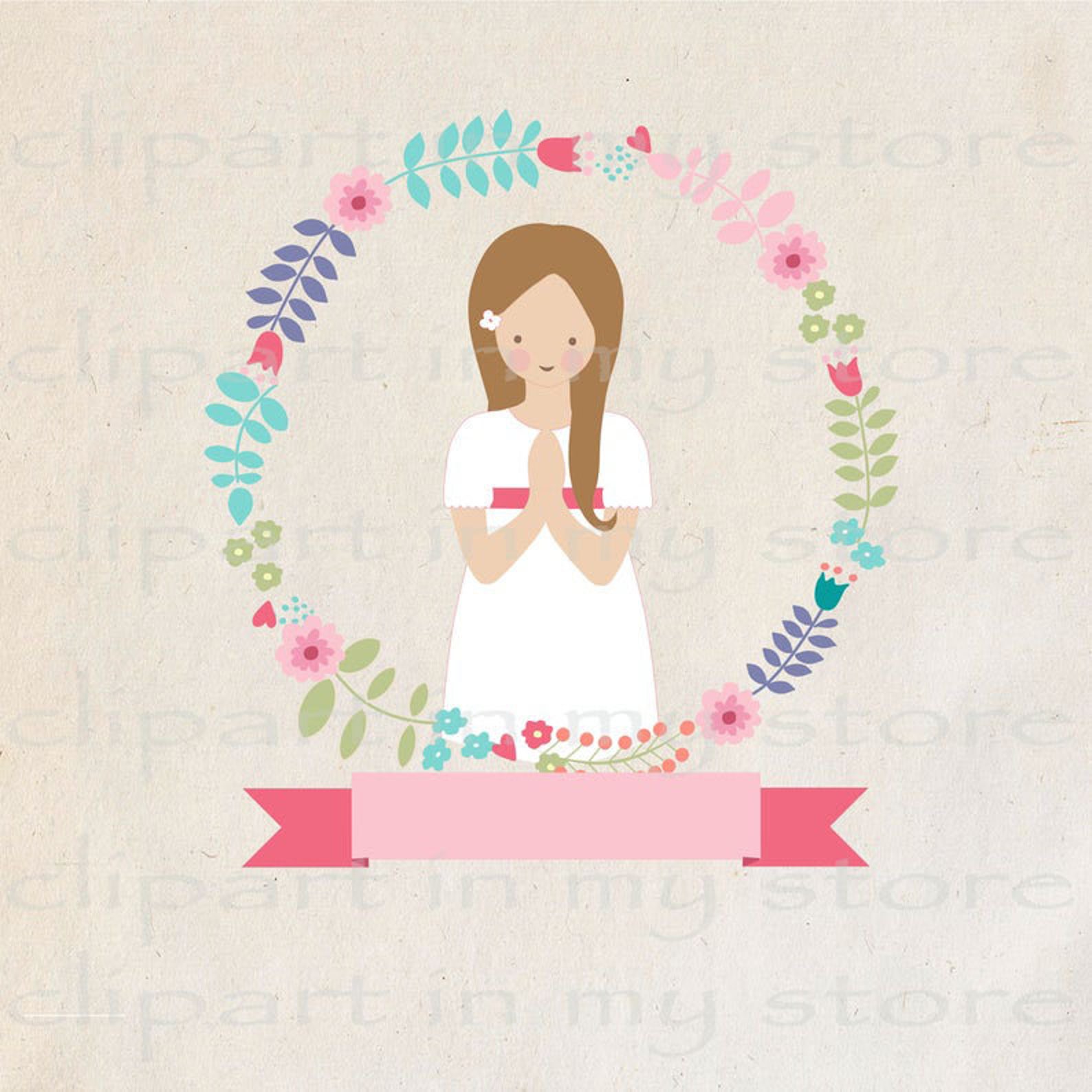 GIRLS FIRST COMMUNION 1 - Digital Clipart Set, My First Communion ...