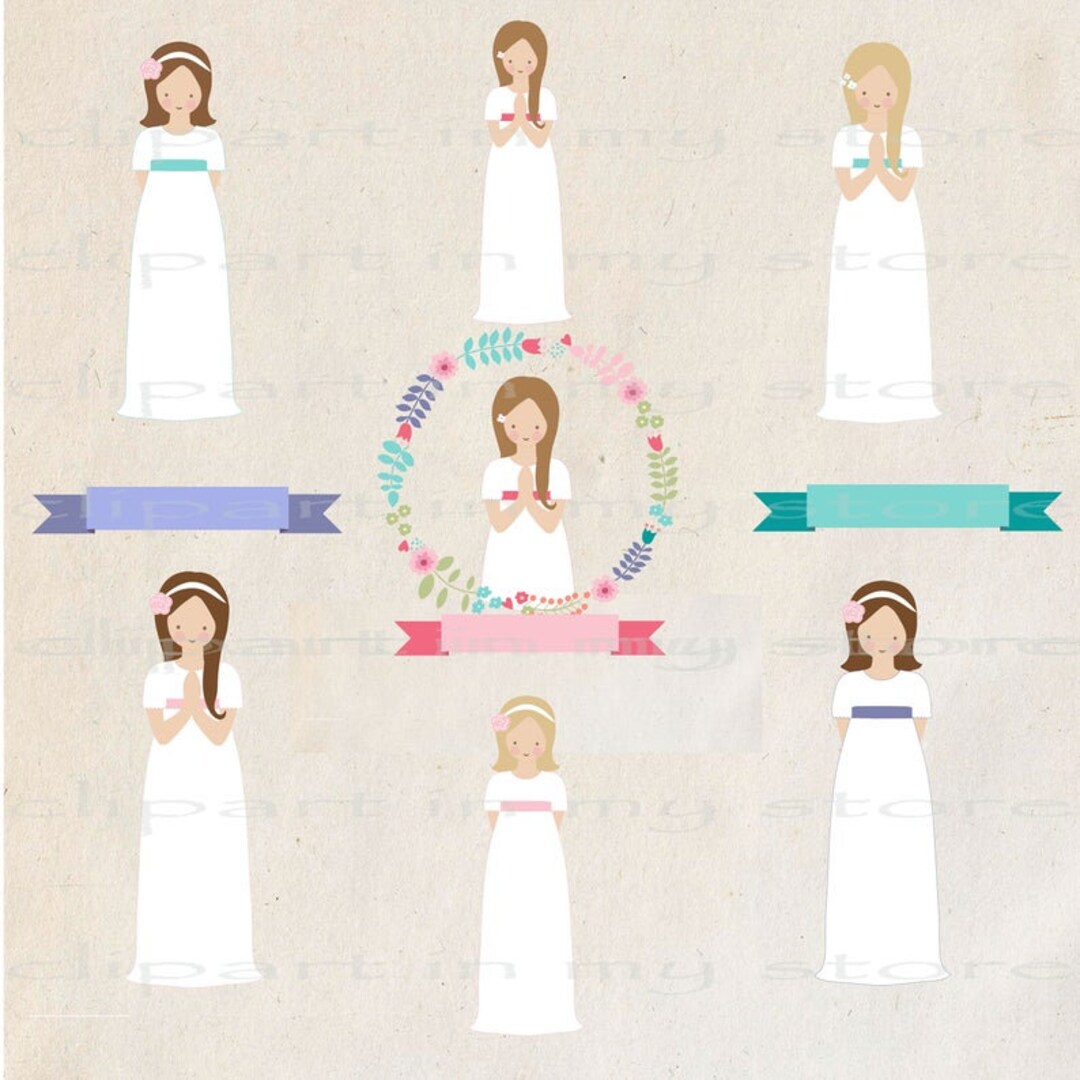 GIRLS FIRST COMMUNION 1 - Digital Clipart Set, My First Communion ...