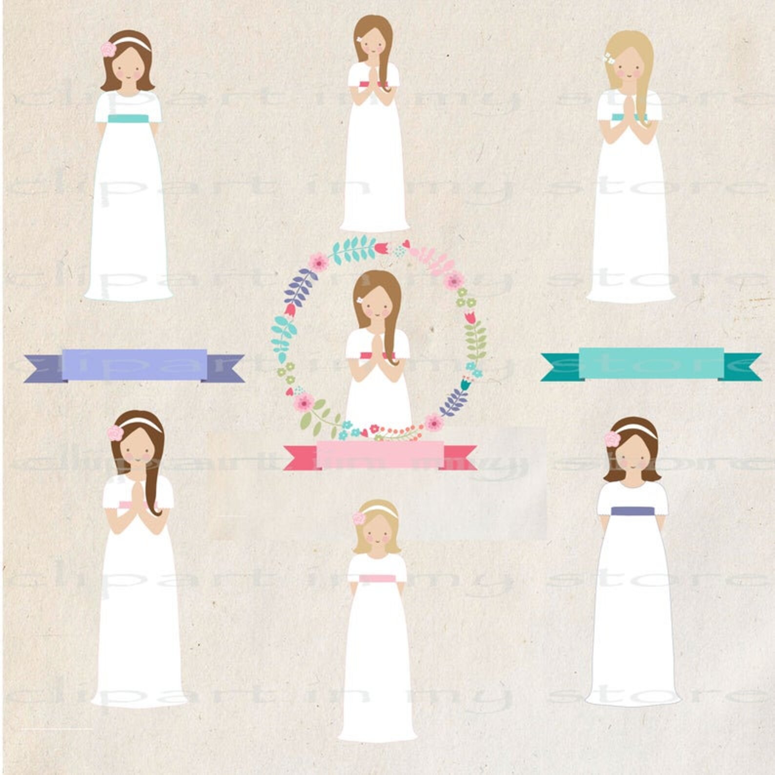 GIRLS FIRST COMMUNION 1 - Digital Clipart Set, My First Communion ...