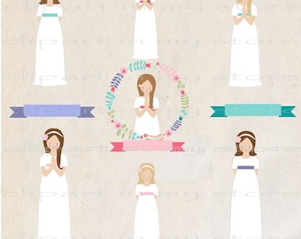 GIRLS FIRST COMMUNION 4 Digital Clipart Set, My First Communion Clipart ...