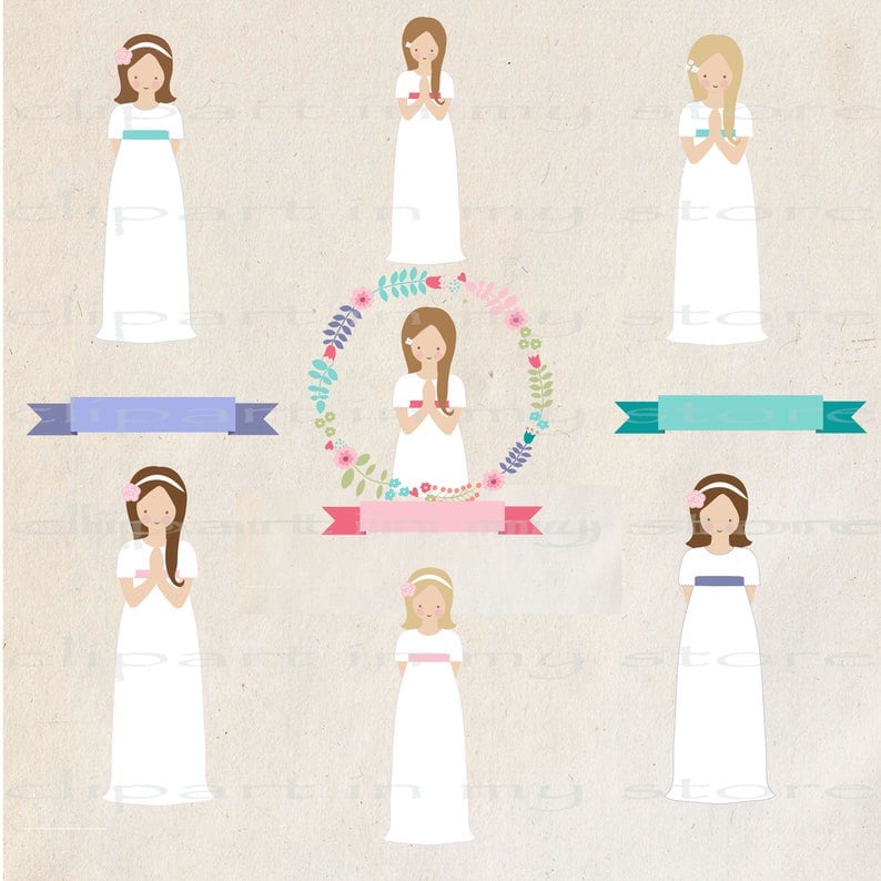 GIRLS FIRST COMMUNION 1 - Digital Clipart Set, My First Communion ...