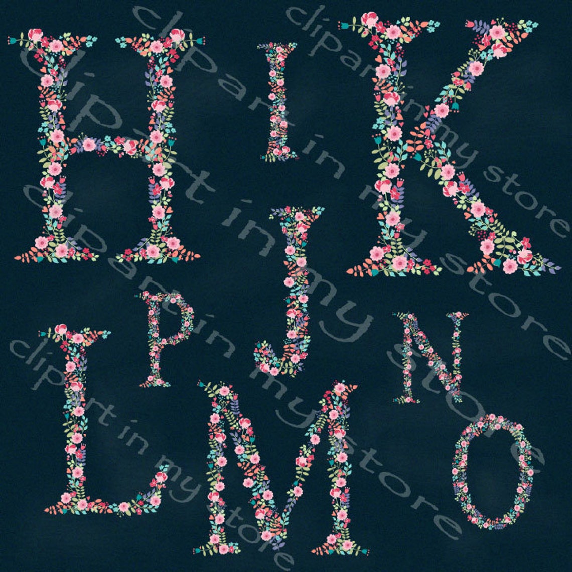 Alphabet Clipart & Vector. Floral Monogram Clip Art Floral - Etsy