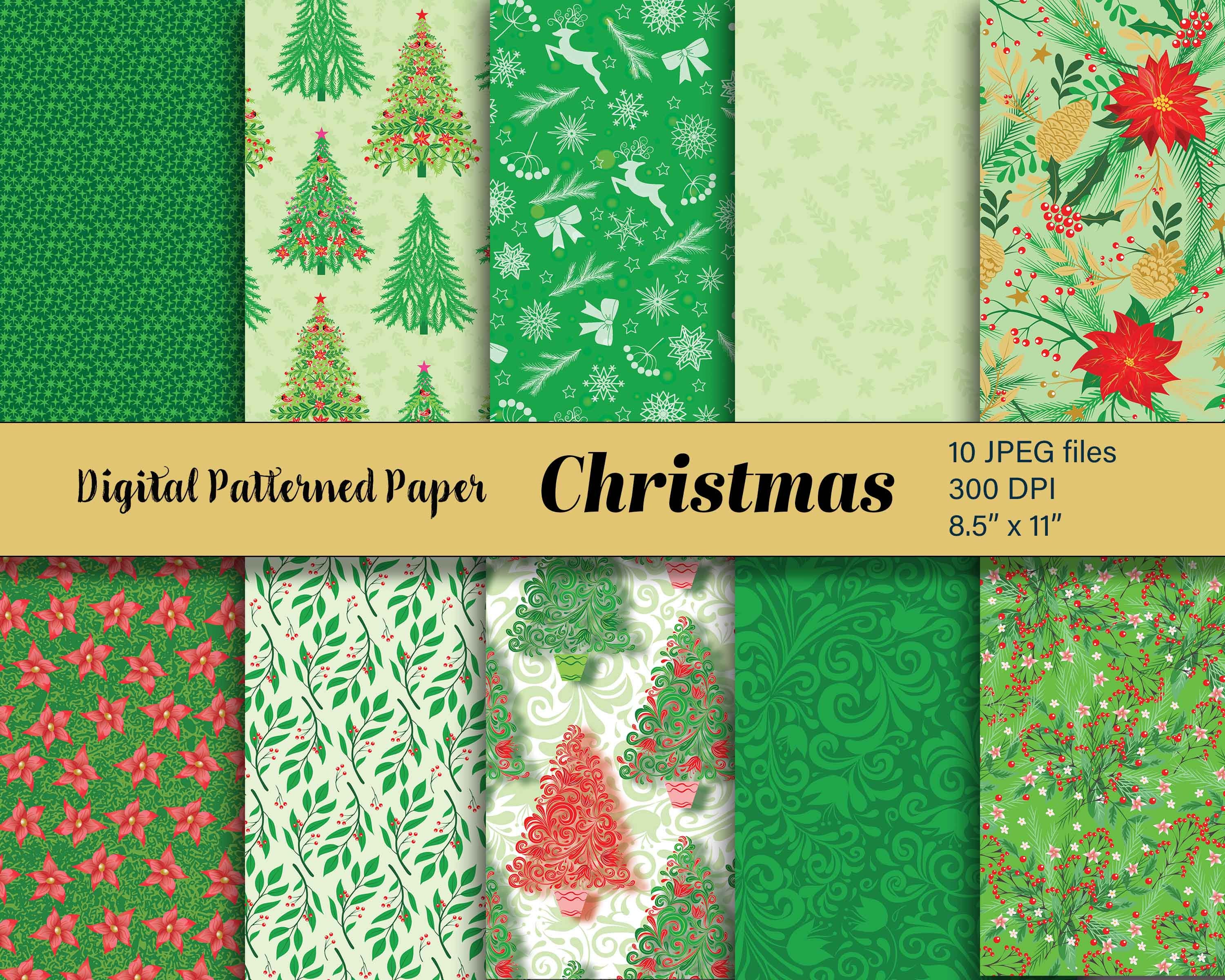 Christmas Digital Paper Green, Printable Paper Pack, Winter Digital ...