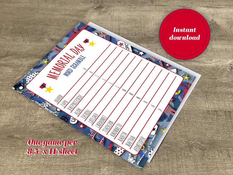 Memorial Day Word Scramble Match up Game / Patriotic Word Games ...